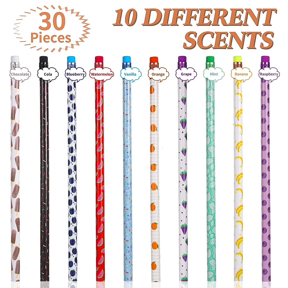 30 Pieces Scented Pencils Welcome Back to School Pencils Graphite Pencil Cylinder Wood Pencils with Fruit Elements School Stationery Party Reward Supplies for Students, 7.5 Inch (Multiple Style)