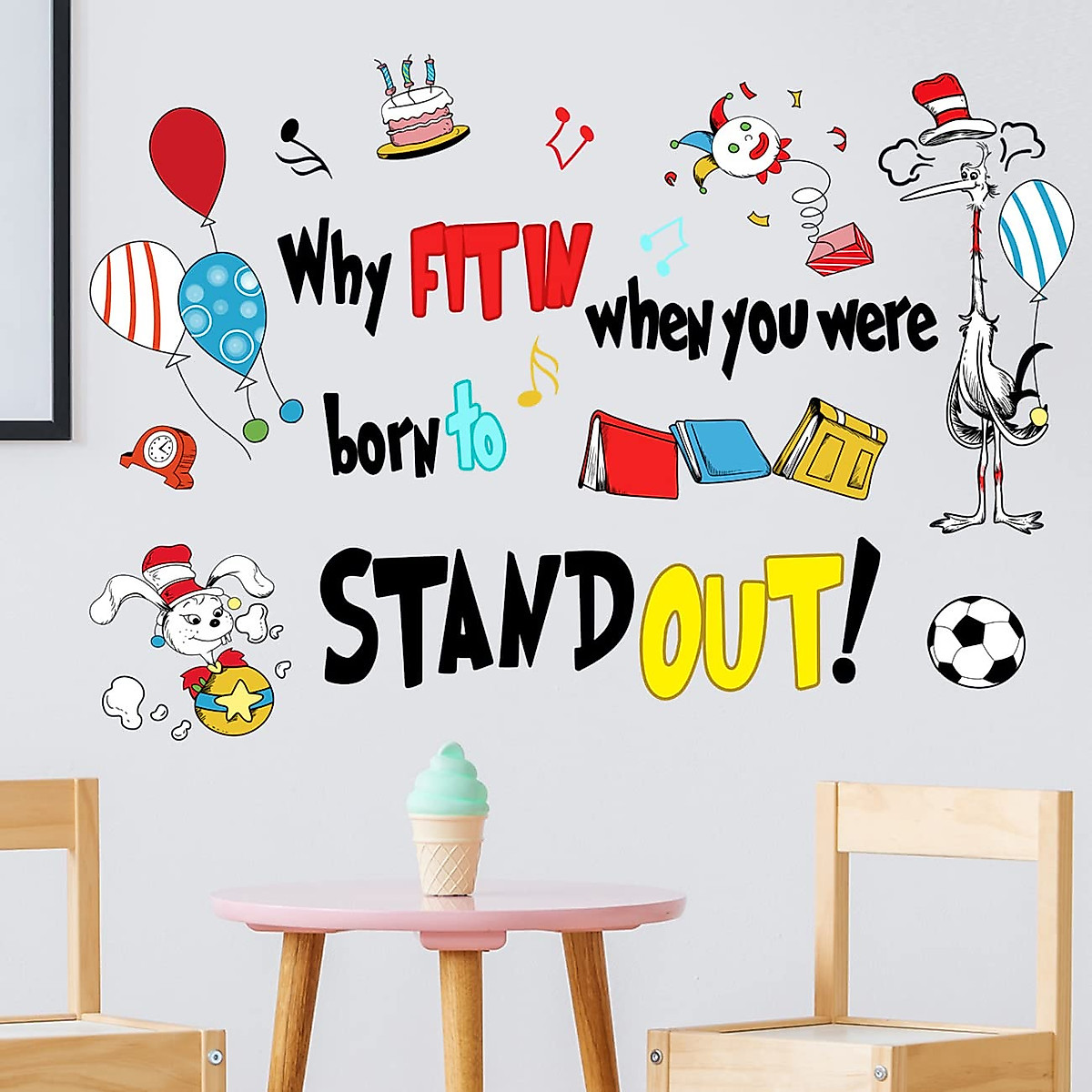 Maydahui Why Fit in When You were Born to Stand Out Wall Decal Dr Seuss Quote Wall Vinyl Sticker (21.2 x 30.6 Inch) Peel Stick Removable Kids Room Art Mural Decor for Baby Bedroom Nursery Classroom