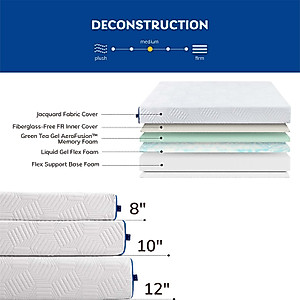 TMEOSK Queen Mattress, 12 inch Gel Memory Foam Green Tea Infused Mattress for a Cool Sleep & Pressure Relief, Tight Top Mattress, Medium Firm Feel with Motion Isolating, CertiPUR-US Certified(Queen)