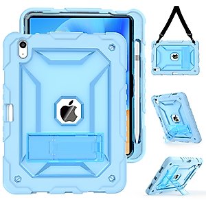TIMISM Case for iPad 10th Generation Case 10.9 Inch 2022 with Shoulder Strap, Translucent PC Back Sturdy Heavy Duty Full-Body Shockproof Protective Case with Pencil Holder and Kickstand, Black+Green