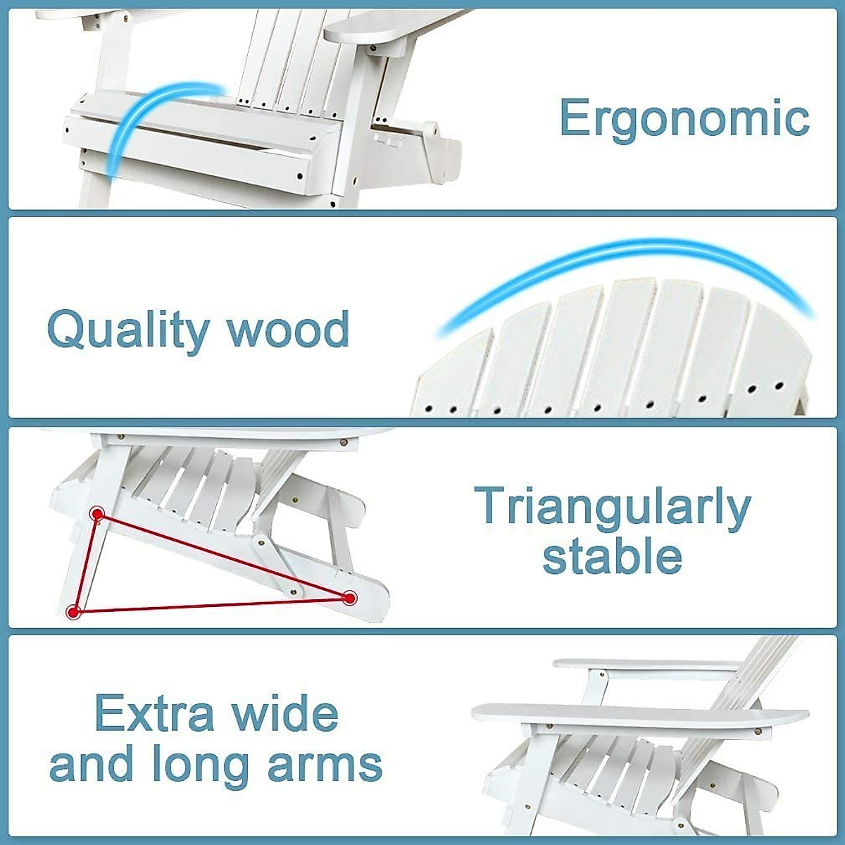 MKDLUFEI Adirondack Chair Folding Weather Resistant Lawn Chair w/Arms, Heavy Duty Weather Resistant Outdoor Patio Chairs Reclining, Widely Used in Outdoor, Fire Pit, Deck, Outside, Garden,