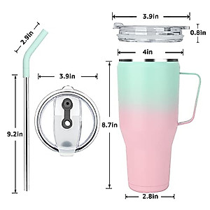 Sursip 40oz Mug Tumbler-Stainless Steel Vacuum Insulated Mug with Handle,Lid and Straw,Fit for Car Holder,Keeps Drinks Cold up to 24 Hours,Sweat Proof and Leak Proof,Dishwasher Safe-Green&Pink