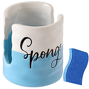 Roxiuc Sponge Holder for Sink-Ceramic Kitchen Sponge Holder-Sponge Holder Caddy-Rustic Decor (with 1pc Sponge)