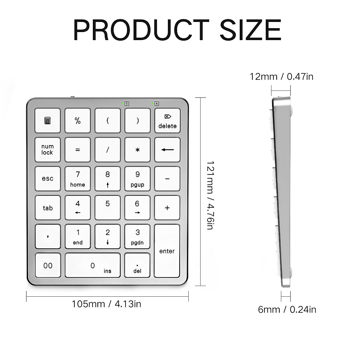 PINKCAT Wireless Number Pad, 28 Keys Numeric Keypad with 2.4G Mini USB Receiver, Portable Number Numpad Financial Accounting for Laptop, PC, Notebook, Desktop, Surface Pro - Silver