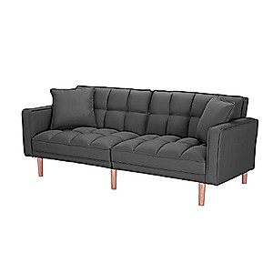 Lepfun Sleeper Sofa Bed Modern Tuft Futon Couch Convertible Loveseat Sleeper Reclining Sofa Bed Twin Size with Arms and 2 Pillows for Living Room, Dark Grey