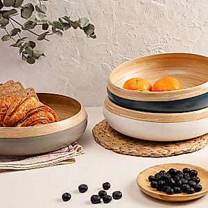 Kiwi Homie 11.81" Spun Bamboo Fruit Bowl, Bamboo Salad Bowl, Modern Large Serving Bowl, Decorative Bowl for Kitchen, Party, BBQs, Natural Handicrafted Bamboo Bowl (Grey)