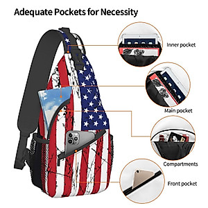 American Flag Stars Stripes Sling Backpack Chest Bag Crossbody Shoulder Bag Travel Hiking Daypack For Men Women