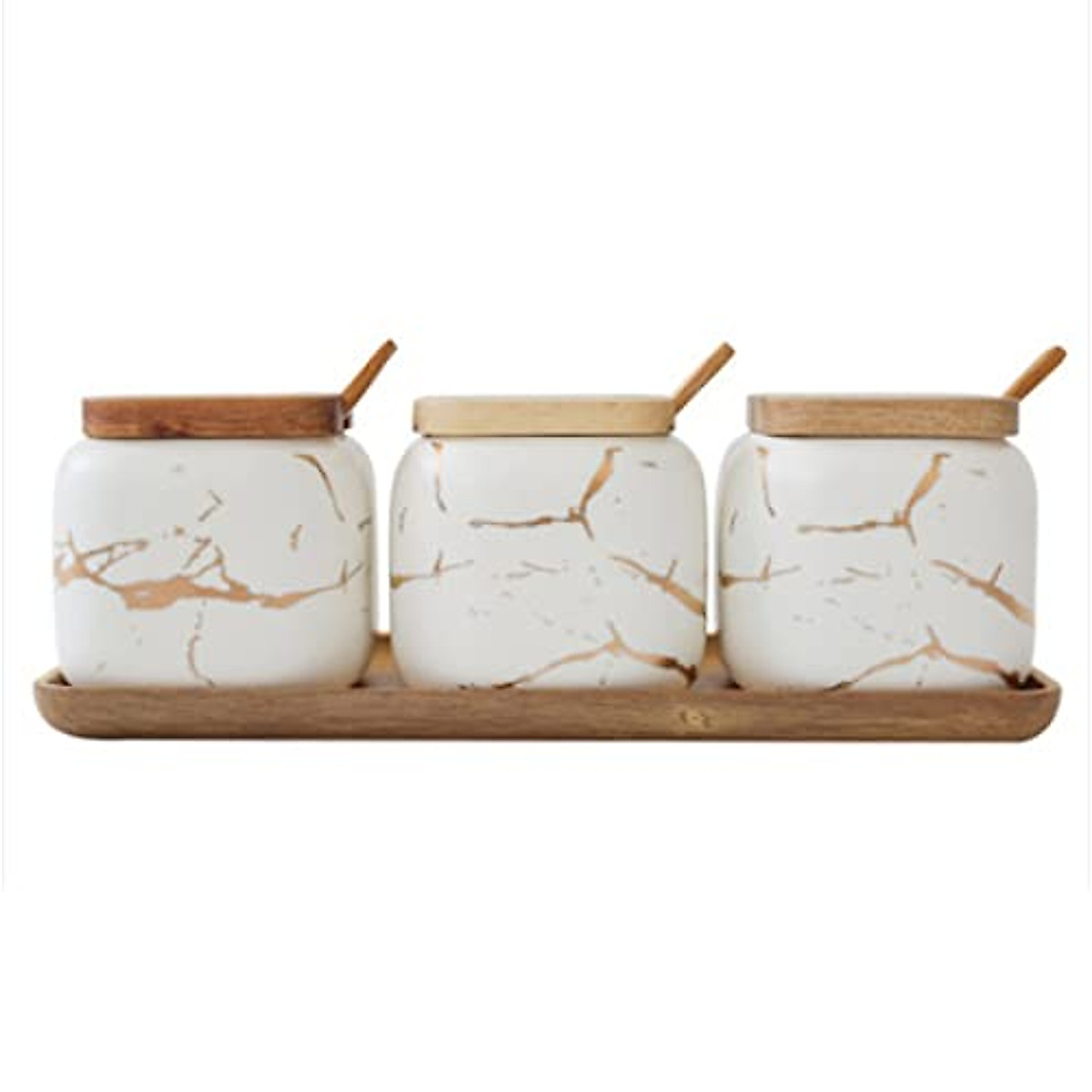 Ceramic Spice Container with Bamboo Lid - Porcelain White