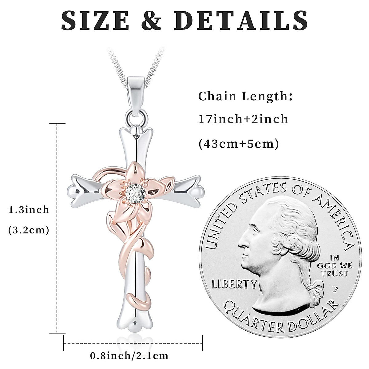 ACECHA Cross Necklace for Women-Dainty Faith Cross Pendant Necklace with Heart Flower Birthstone Jewelry for Mom Women Gifts, Birthday Anniversary