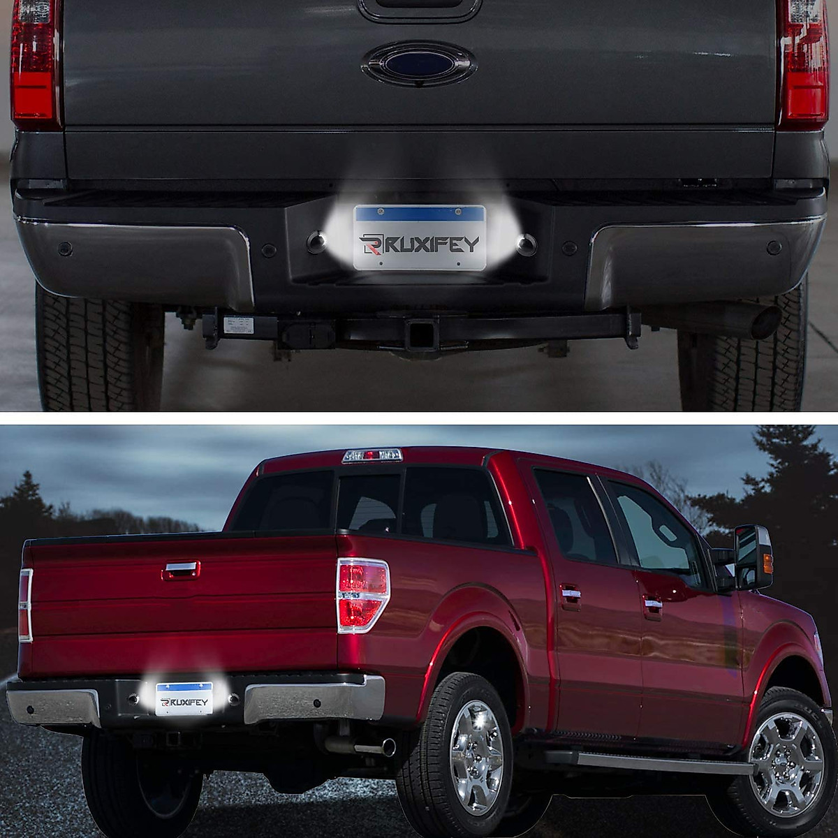 RUXIFEY LED License Plate Light with Socket Wiring Harness Plugs Compatible with Ford F150 F250 F350 F450 F550 Superduty Ranger Explorer Bronco Excursion Expedition, 6500K White