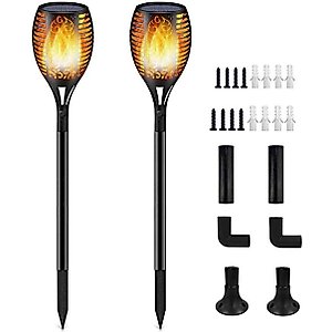 Solar Lights,Waterproof Flickering Flames Torches Lights Outdoor Solar Light Landscape Decoration Lighting Dusk to Dawn Auto On/Off Security Torch Light for Pathway, Patio, Yard, Garden (2 Packs)