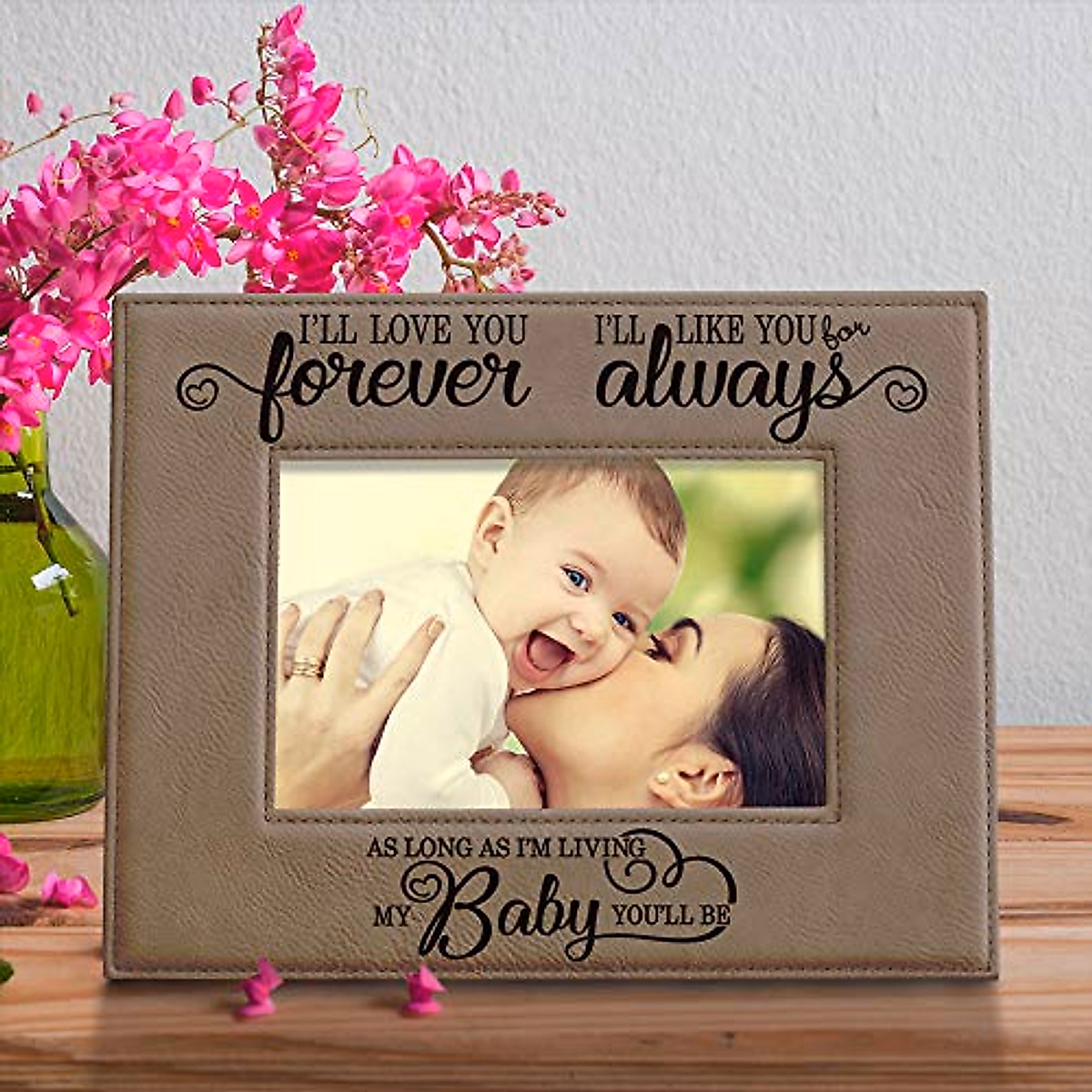 Kate Posh - I'll love you forever, I'll like you for always, as long as I'm living, my Baby you'll be, New Baby Gifts, Wedding Gifts, Valentines Gifts - Engraved Leather Picture Frame (4x6-Horizontal)