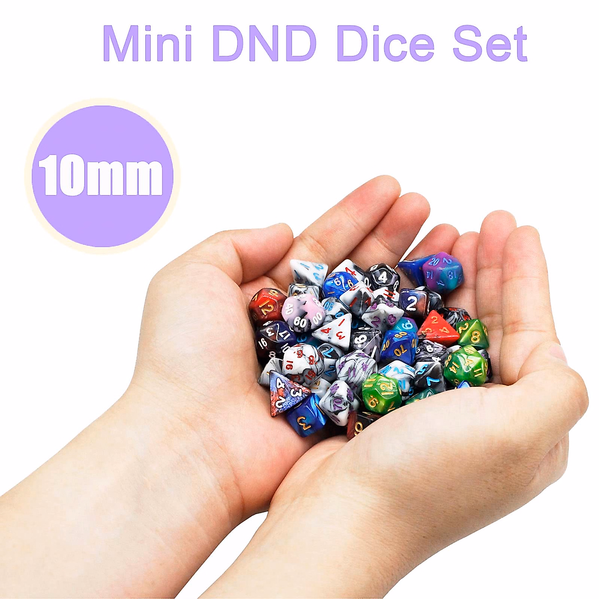 10mm Mini DND Dice Set,10 Sets Polyhedral RPG Dice (70pcs) for MTG,RPG,D&D Dungeons and Dragons Role Playing Game.(Two-Colour Swirl)