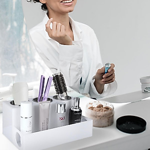 JaBrand Hair Tool Organizer for Bathroom, Acrylic Make-up Organizer White Hot Tool Holder Countertop Hair Dryer for Vanity Caddy Storage Accessories