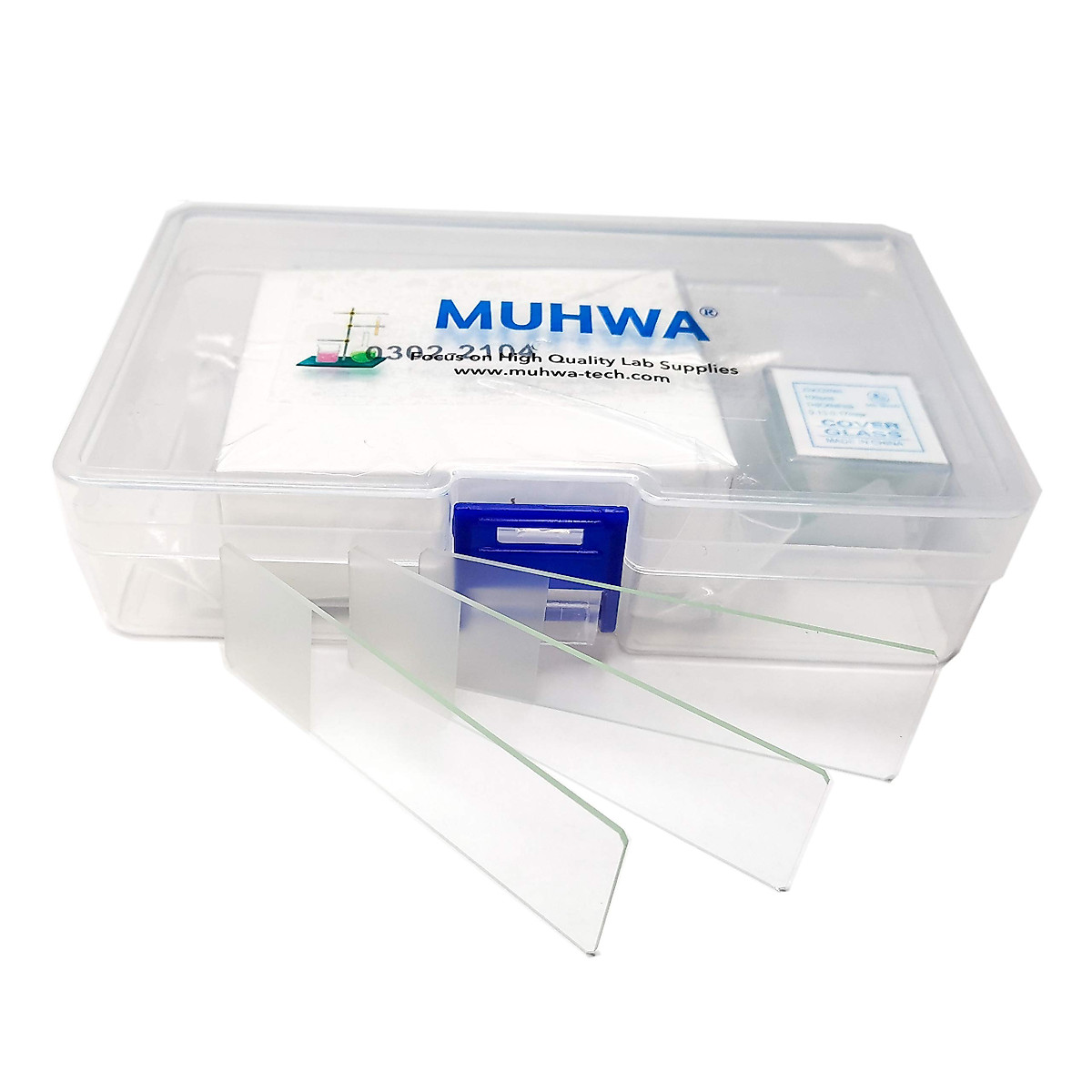 MUHWA 50PCS Blank Microscope Slides and 100PCS Square Cover Glass 22mmx22mm Coverslip (7105 Frosted)