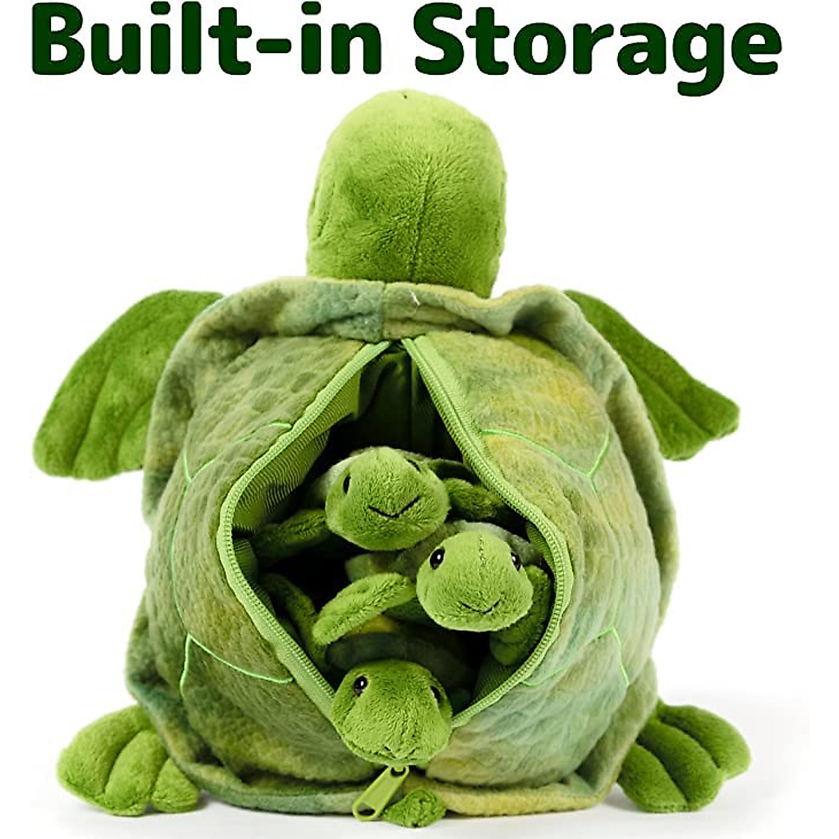 PREXTEX Plush Turtle Toys Stuffed Animal w/ 3 Turtle Baby Stuffed Animals - Big Turtle Zippers 3 Little Plush Baby Turtles - Turtle Plush Toys for Kids 3-5 - Turtle Toy - Great Gift for Turtle Lovers