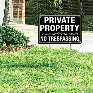 GicnKeuz No Trespassing Signs Private Property Sign with H-stakes, 12"×8" Aluminum Sign, Fade Resistant/Waterproof, Including Screws, Easy to Install, Outdoor Use