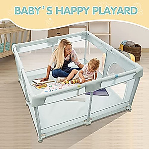 UTHIN Baby Playpen,Large Baby Playard for Toddler with Gate,Indoor & Outdoor Playard for Kids Activity Center with Anti-Slip Base,Sturdy Safety Playard with Soft Breathable Mesh(50"x50"Gray) …
