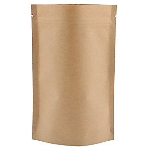 Katkitchen 100PCs Zip Lock Stand Up Kraft Paper Food Storage Bags Pouch with Round Window & Tear Notch, 5.1"x7.4" Food Saver Paper Party Gift Favor Wrap for Candy, Coffee Beans Nuts