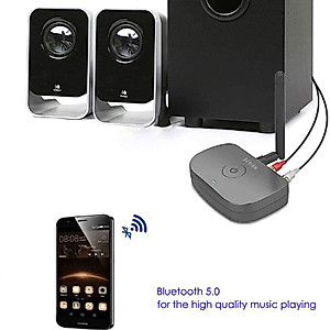 Besign BE-RCA Long Range Bluetooth Audio Adapter, HiFi Wireless Music Receiver, Bluetooth 5.0 Receiver for Wired Speakers or Home Music Streaming Stereo System, Black