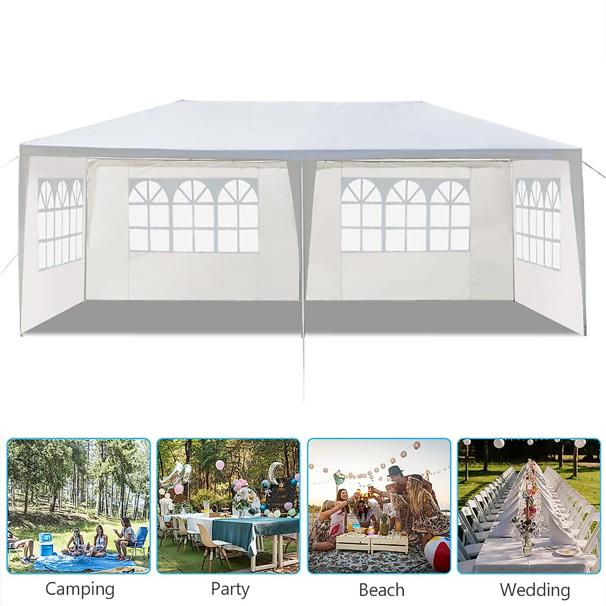 Kcelarec 10' X 20' Outdoor Wedding Party Tent Camping Shelter Gazebo Canopy with Removable Sidewalls Easy Set Gazebo BBQ Pavilion Canopy Cater Events (Style 2-with 4 Sidewalls)