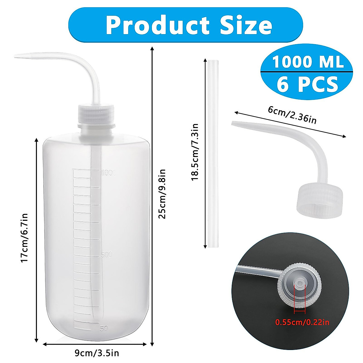 Lainballow 6 Pcs 1000 ml/34 oz Plastic Wash Bottles, Squeeze Tattoo Wash Bottles, Safety Lab Squeeze Bottle,Squirt Bottle with Narrow Mouth for Chemistry Industry Lab Gardening Tattoo Washing Watering