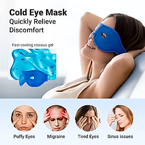 Gel Eye Mask Reusable Cooling Eye Mak with Eye Holes, Cold Eye Sleep Mask for Women Men, Eye Ice Pack Cold Eye Compress for Puffy Eyes Migraine Headache, Stress Relief, Dry Eyes Dark Circles