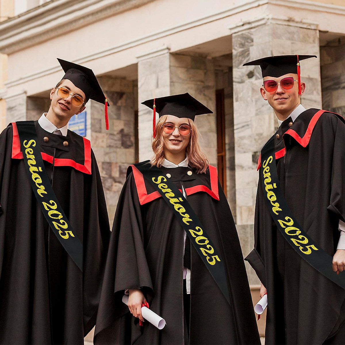 Generic 12 Pcs Black Senior 2025 Sash with Gold Glitter Letters - Senior Sashes Class of 2025, Celebration Graduation sash, Senior Cheer Sash, Class Competition Sashes, Graduation Party Supplies