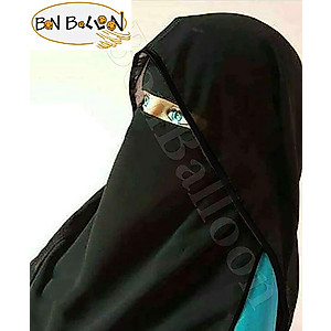 Chiffon Saudi First Class Quality Long Saudi Niqab burqa Hijab Face cover Veil Islam Islamic Jilbab (Black x Black Satin)