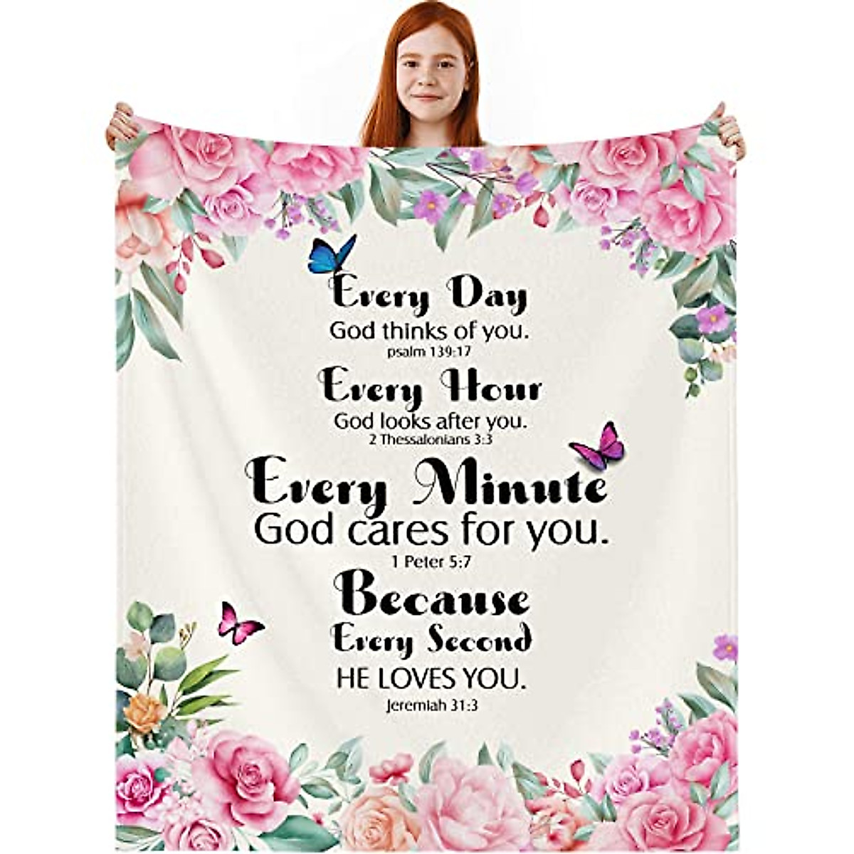 JIYEPOPO Catholic Bible Blanket, Religious Gifts for Women Christian Throw Blanket Soft Plush Prayer Blankets and Throws with Scriptures Serenity Faith Gifts for Women Men 60x50 Inch