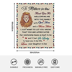 Mother in Law Gift from Daughter in Law, Throw Blanket Gifts for Mother in Law Gifts for Birthday Thanksgiving Christmas Mother’s Day, Warm Soft Flannel Fleece Blankets for Couch Bed 60x50 Inches