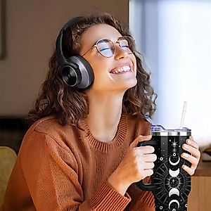 wxmbdzq 40 oz Sun and Moon Tumbler with Handle and Straw Lid,Leak Proof Travel Stainless Insulated Tumbler,Cup Holder Friendly,Perfect for Outdoor Travel Car and Sports