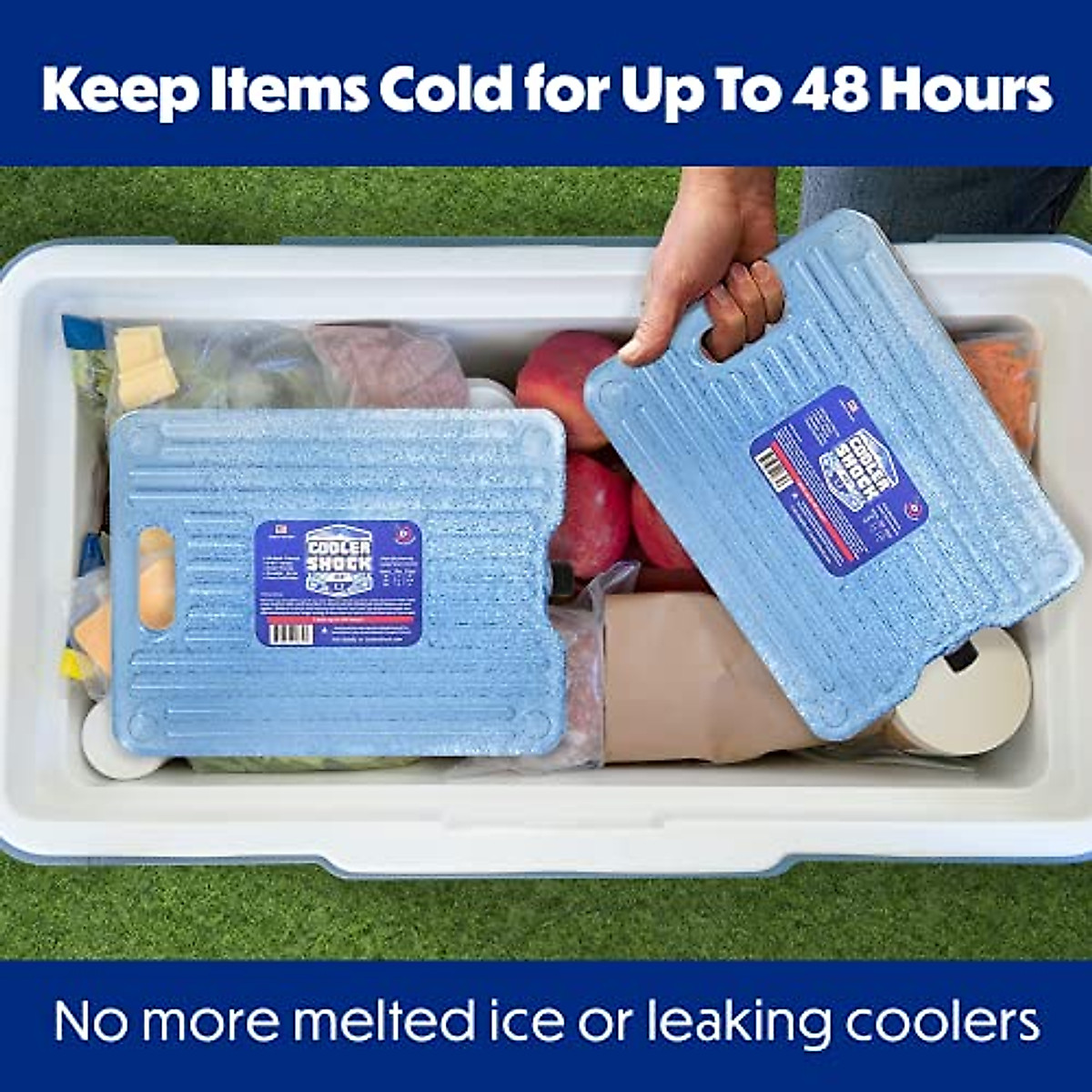 Cooler Shock Ice Packs for Cooler - 2 Reusable, Long Lasting, Cold Freezer Packs for Coolers, Lunch Bags & Totes to Keep Food Fresh - Clear