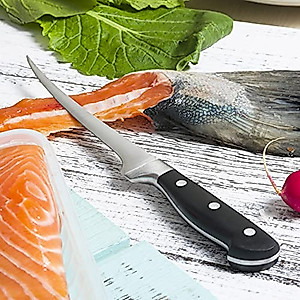 MEUFTY'S 7 Inch Flexible blade with Corrosion Resistant Coating POM Smooth Grip-Solid Handle Thin Fillet Fishing Knife Precision Forged High-Carbon Stainless German Super Steel Certified Knife