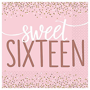 "Sweet Sixteen" Blush Luncheon Napkins, 6.5" (16-Pack) - Premium Quality Napkins for Birthday Parties, Events and Everyday Use