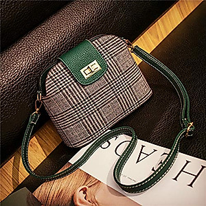 Mn&Sue Elegant Women's Plaid Tweed Fabric Shoulder Handbag Satchel Shell Shape Lady Purse Evening Bag (Style A Green)