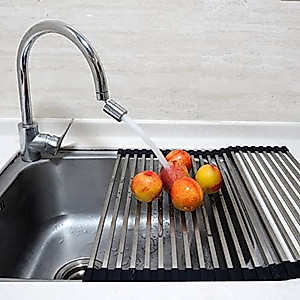Roll Up Dish Drying Rack Multipurpose Over The Sink Dish Rack, Extra Large Roll-up Kitchen Sink Plate Drying Rack, Foldable Stainless Steel Dish Drainer, Portable Sink Drying Rack (20.5'' x 17.5'')