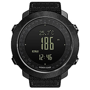 NORTH EDGE Apache Tactical Watches - Digital Outdoor Sports Survival Military Watches for Men, Compass, Rock Solid, Durable Nylon Band, Steps Tracker, Pedometer Calories