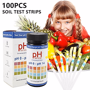 Soil Test Strips, 100 Tests PH Strips for Testing Soil, 0-14 PH Soil Tester Kit for Plants Potting Soil, Horticulture, Farm, Lawn Care