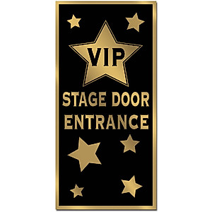 VIP Black & Gold Hollywood Red Carpet Awards Night Party Decorations for Birthday Retirement Graduation Door Cover Hanging Whirls Pennant Banner Bundle Pack Set Kit