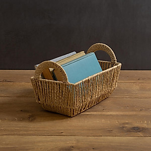 Simplify Small Shelf Storage Basket | Dimensions: 11.4"x 6.5"x4.5" | 2 Carry Handles | Vertical Weave Design | Paper Rope Material | Great for Living Spaces | Great For Storage and Display