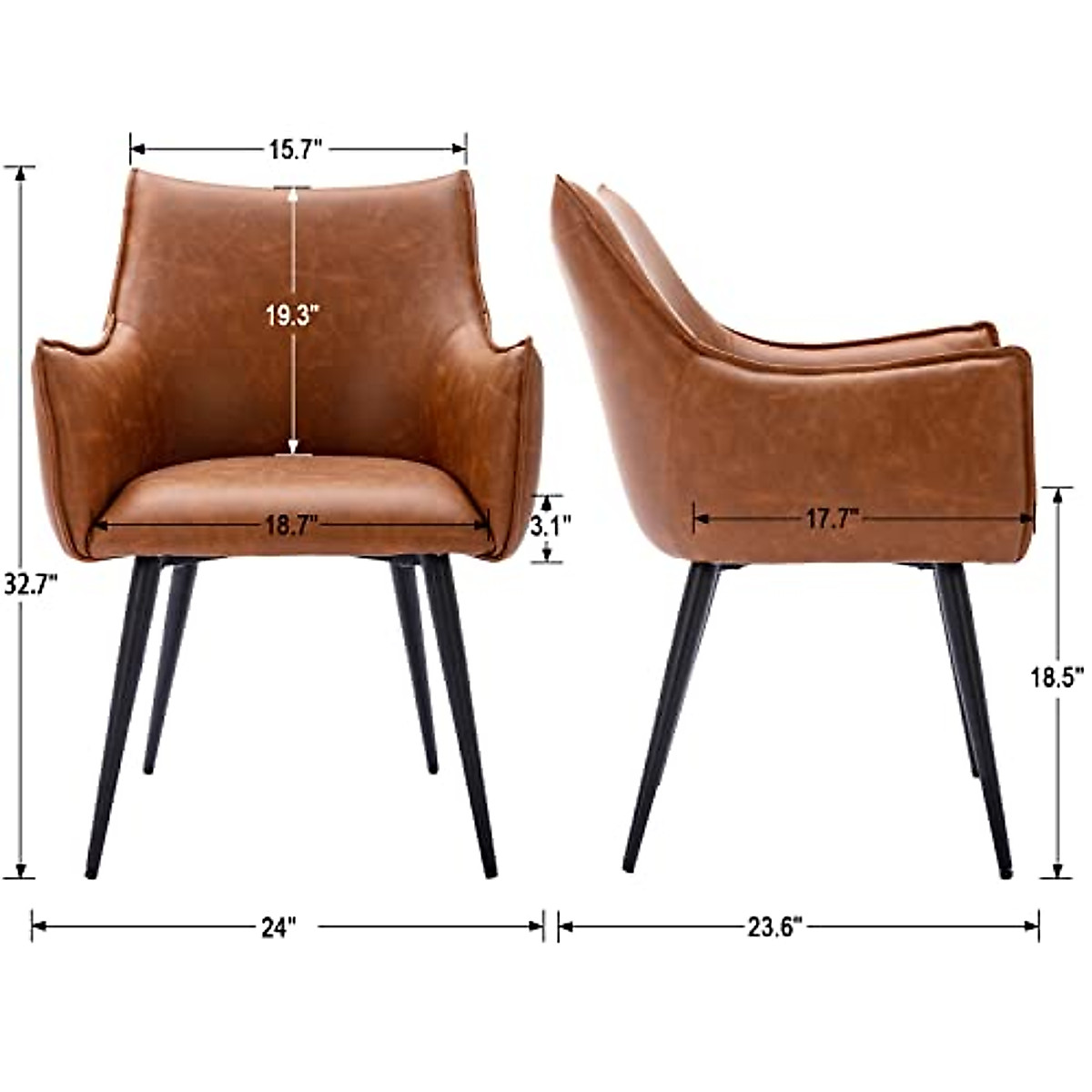 ZSARTS Brown Leather Dining Chair Modern Accent Chair Armchair Comfy Upholstered Living Room Chair Side Chair Desk Chair with Metal Legs for Kitchen Bedroom Small Corner,Brown