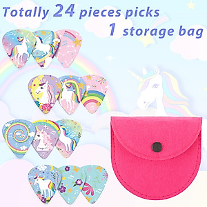 24 Pieces Unicorn Guitar Picks, Unicorn Guitar Picks with 1 Pick Holder Case, Guitar Picks for Guitar Bass Music Instruments