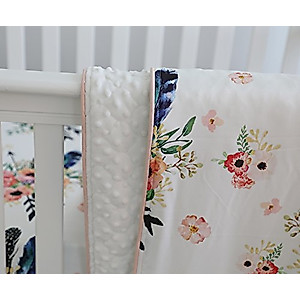 Sahaler Baby Crib Bedding Set for Boy Girls, Nursery Fitted Sheets Baby Minky Blanket Crib Kids Protective Pad Sets(Feather Floral 3pc Set)