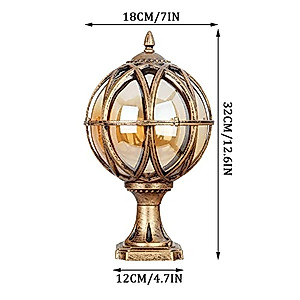 JSBDPHW European Style E27 Pillar Lamp Outdoor Post Light Fixture Creative Spherical Column Light Glass Lampshade Waterproof IP55 Villa Garden Decoration Landscape Light