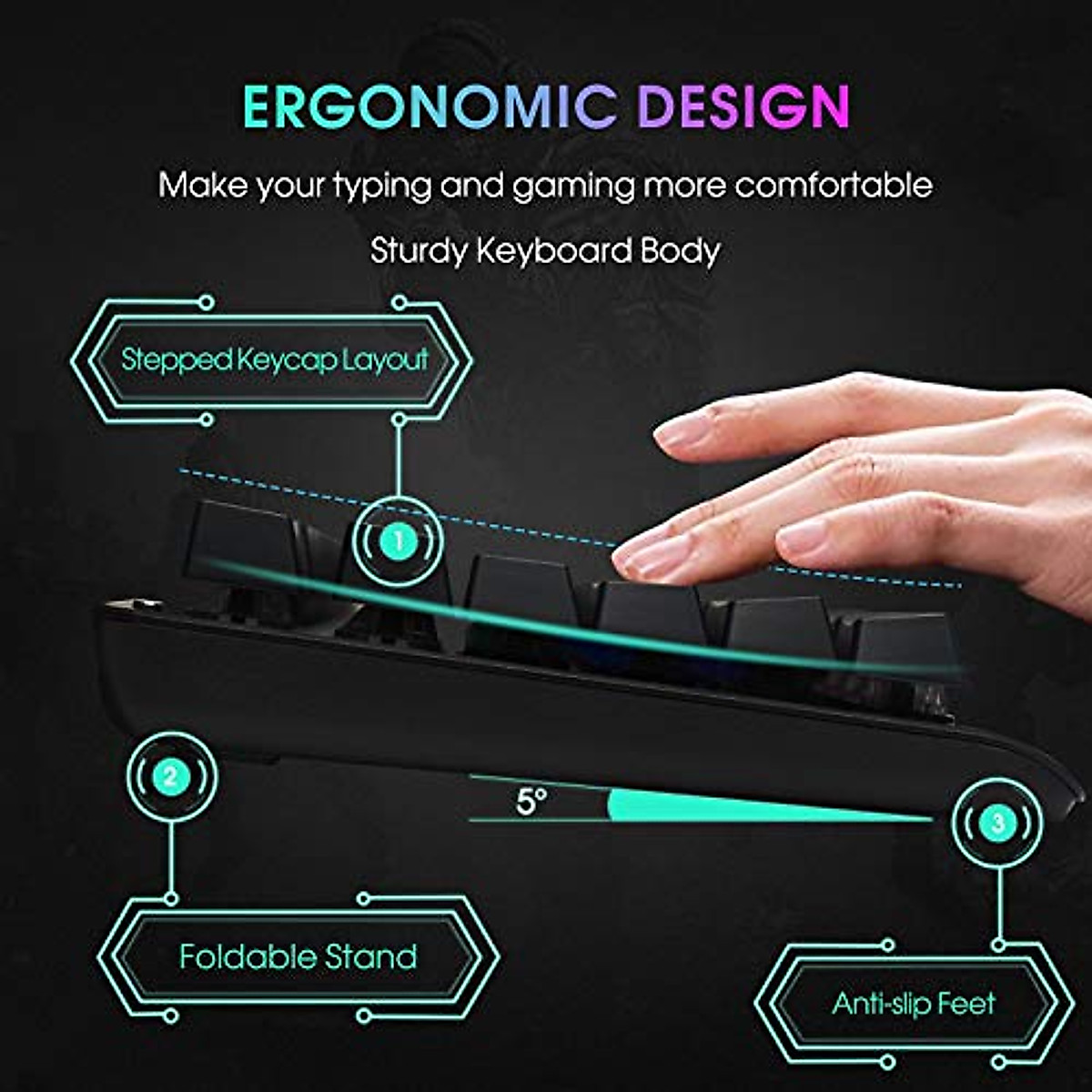 E-YOOSO Mechanical Keyboard K600 Blue Switches 104 Keys Gaming Keyboard 9 Modes LED Backlit Rainbow USB Wired Keyboard for Desktop Computer Laptop Windows PC