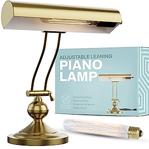 Home Intuition Classic Antique Retro Adjustable Leaning Piano Lamp Banker Desk Light (Brushed Brass)