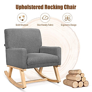 POWERSTONE Upholstered Rocking Glider Nursery Mid Century Accent Lounge Arm Chairs for Small Spaces Bedroom Living Room (Beige)