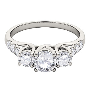 MauliJewels 0.50 Ct. Halo Very Good Round Cut Classic Three-Stone Diamond Engagement Ring, 14K Solid White Rose Yellow Gold