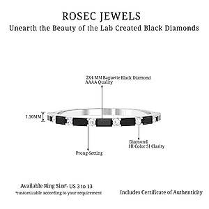 Certified Lab Grown Black Diamond Half Eternity Ring, AAAA Quality, Black and White Diamond Promise Ring, 14K White Gold, Size:US 8.00